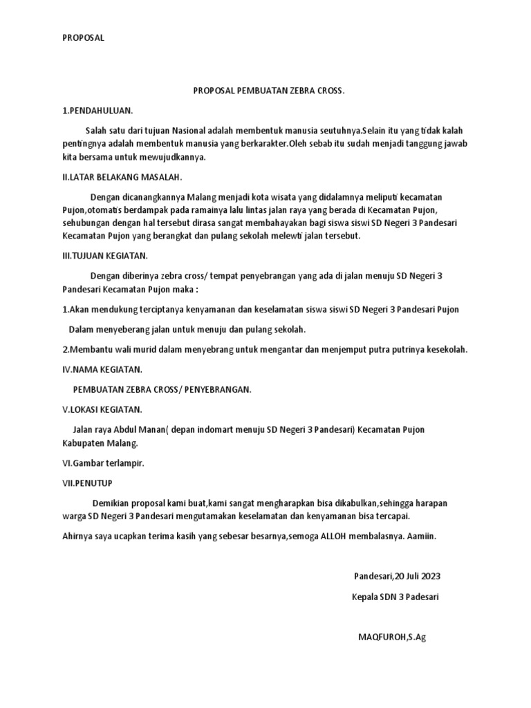 Proposal Zebra Cross untuk SDN 3 Pandesari | PDF