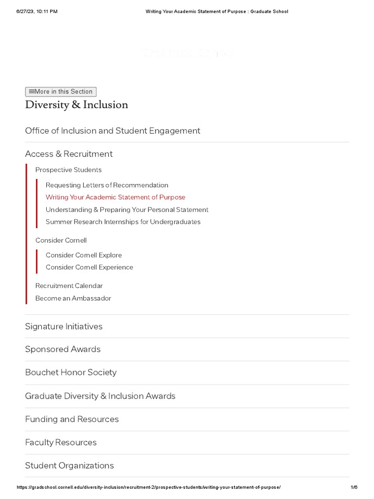 Writing Your Academic Statement of Purpose - Graduate School | PDF ...