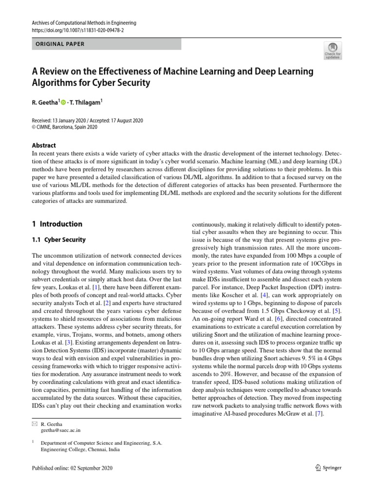A Review On The Effectiveness of Machine Learning and Deep Learning Algorithms For Cyber ...
