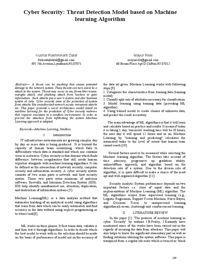 Threat Detection Model Based On Machine | PDF | Machine Learning | Security
