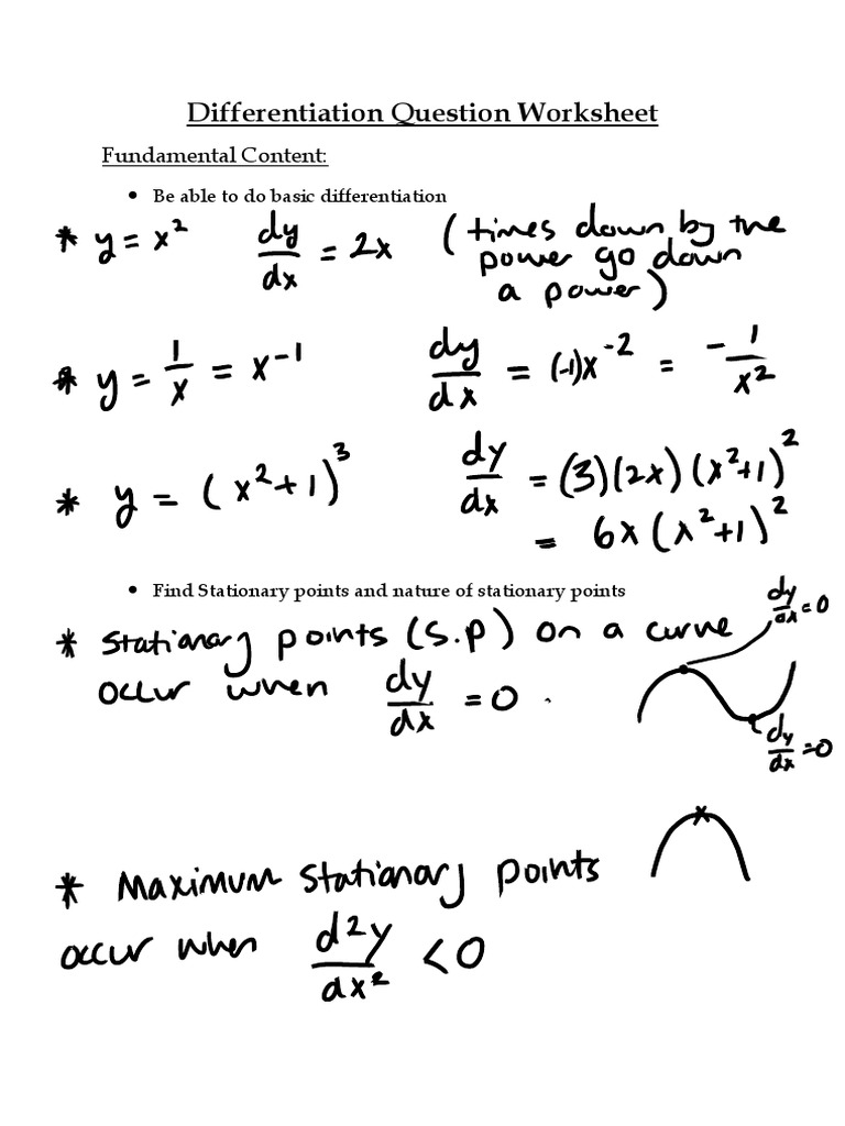 Differentiation Question Worksheet Pdf