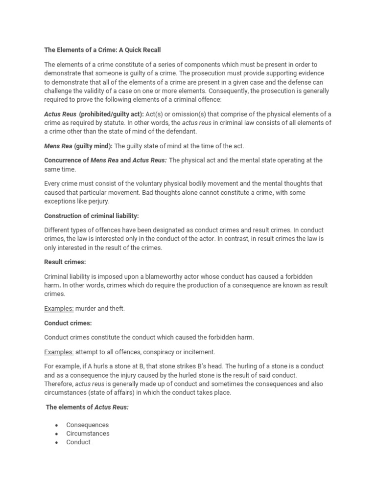 The Elements of A Crime: A Quick Recall | PDF | Element (Criminal Law ...