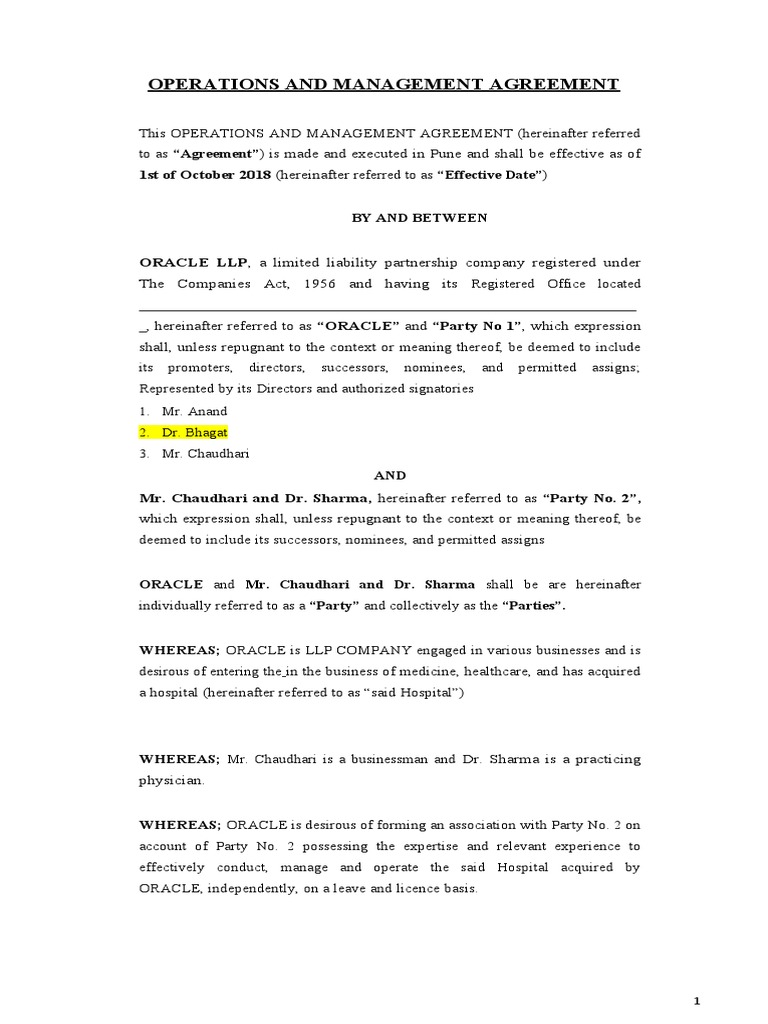 Operations and Management Agreement V4 | PDF | Arbitration | Indemnity