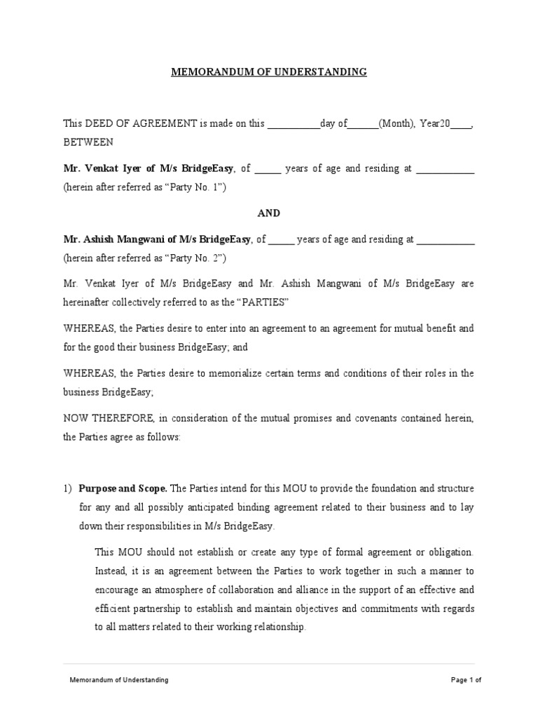 Memorandum of Understanding | PDF | Indemnity | Legal Concepts
