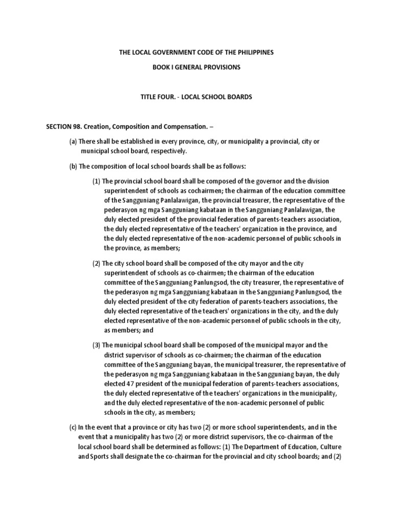 Local Govt Code of 1991 Title 4 Local School Board | PDF | Government ...