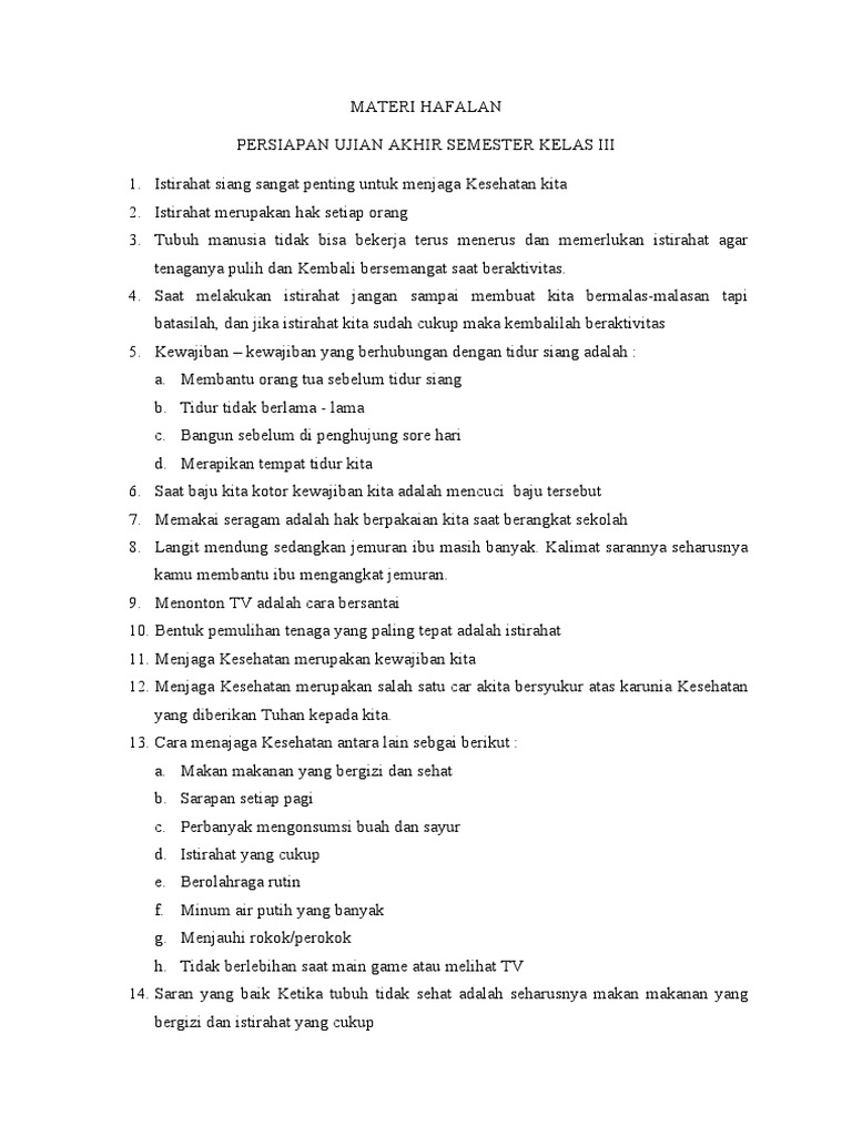 Materi Hafalan Kelas Iii | PDF | Karier & Perkembangan | Kesehatan Holistik