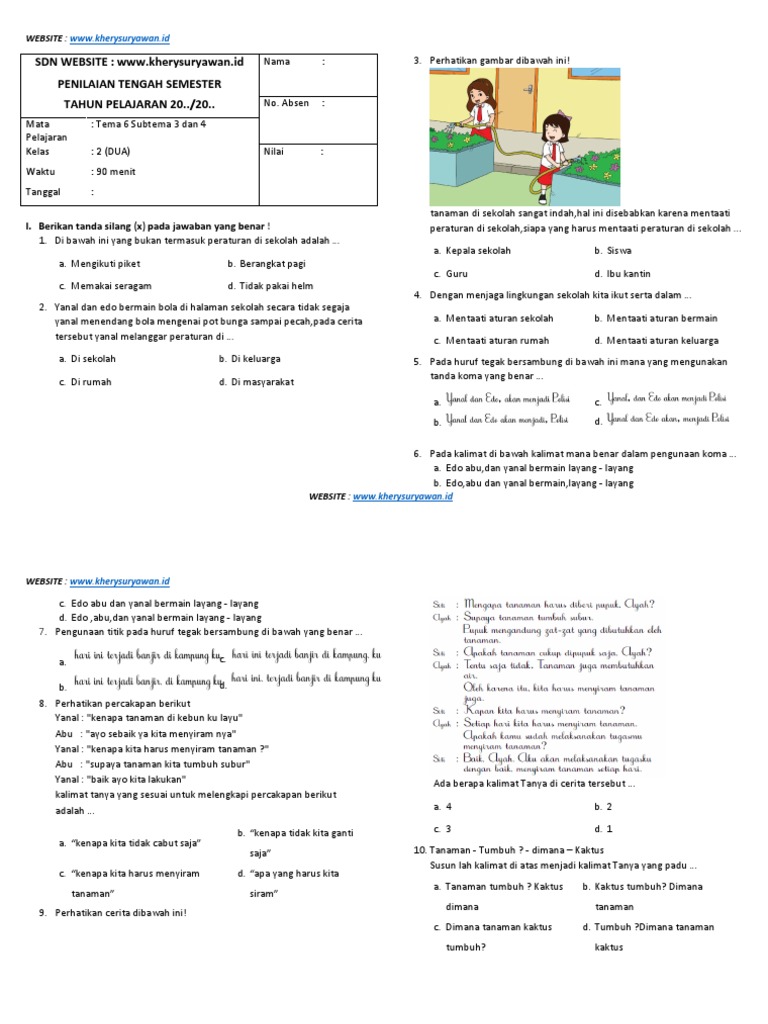 Soal PTS KELAS 2 (Tema 6 Subtema 3 Dan 4) | PDF
