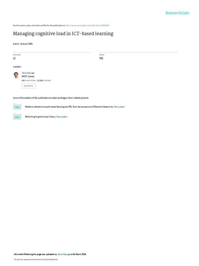 Managing Cognitive Load in ICT-based Learning | PDF | Learning | Expert