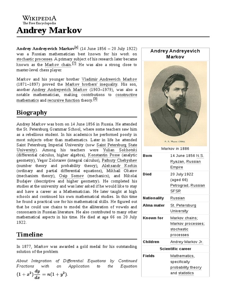 Andrey Markov | PDF | Mathematics | Mathematical Analysis