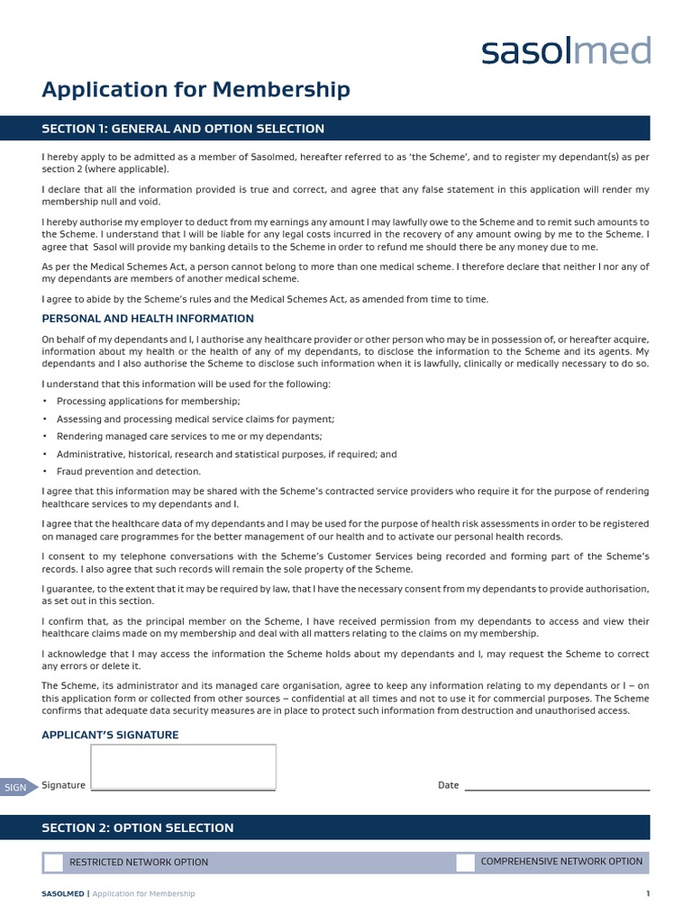 Sasolmed Membership Application Form | PDF | General Practitioner ...