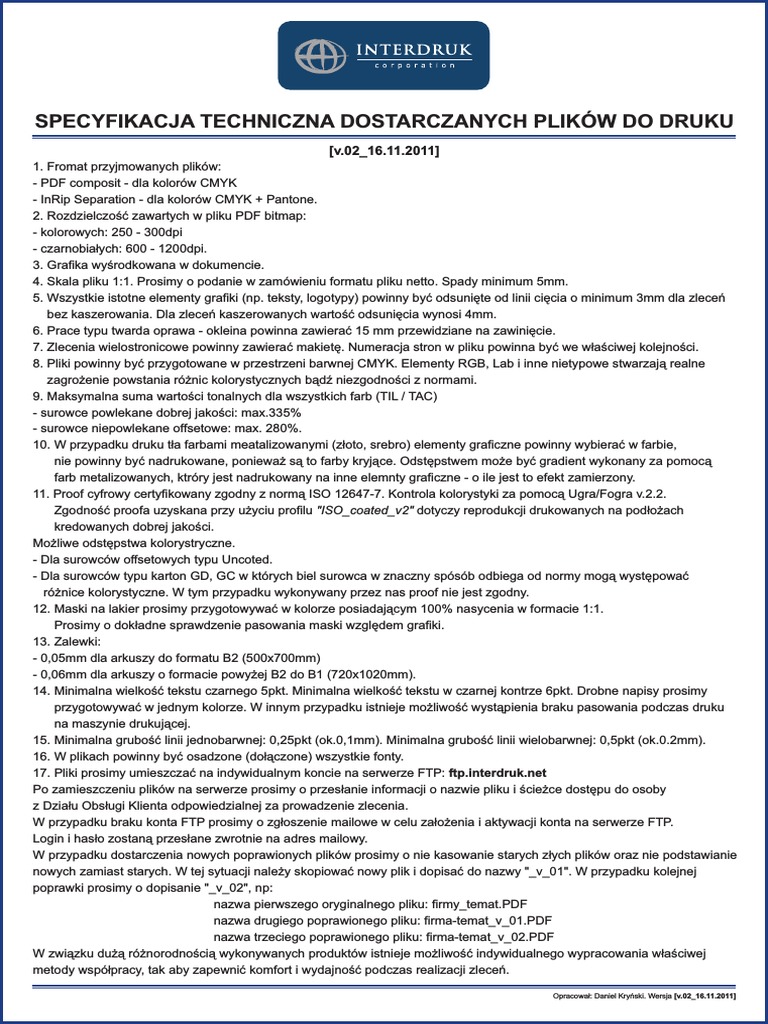 Specyfikacja INTERDRUK | PDF