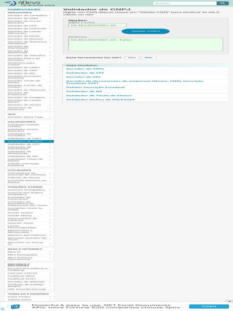 Validador de CNPJ - 4devs | PDF | Ciência da Computação | Informática