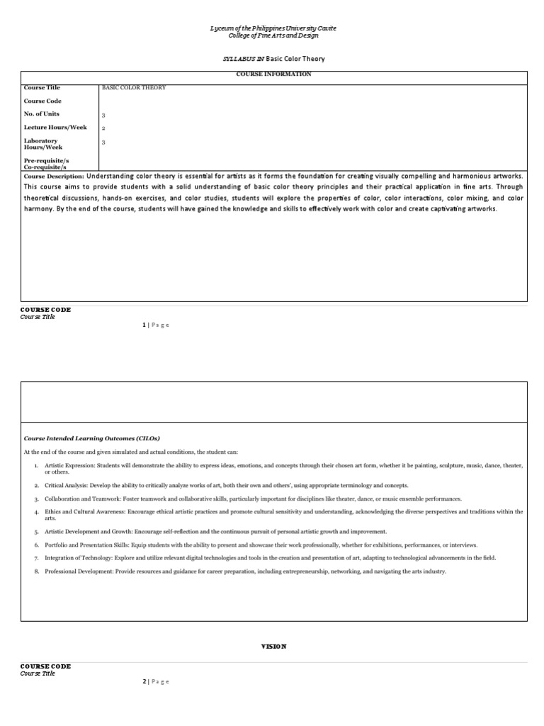 Basic Color Theory Syllabus Overview | PDF | Leadership | Critical Thinking