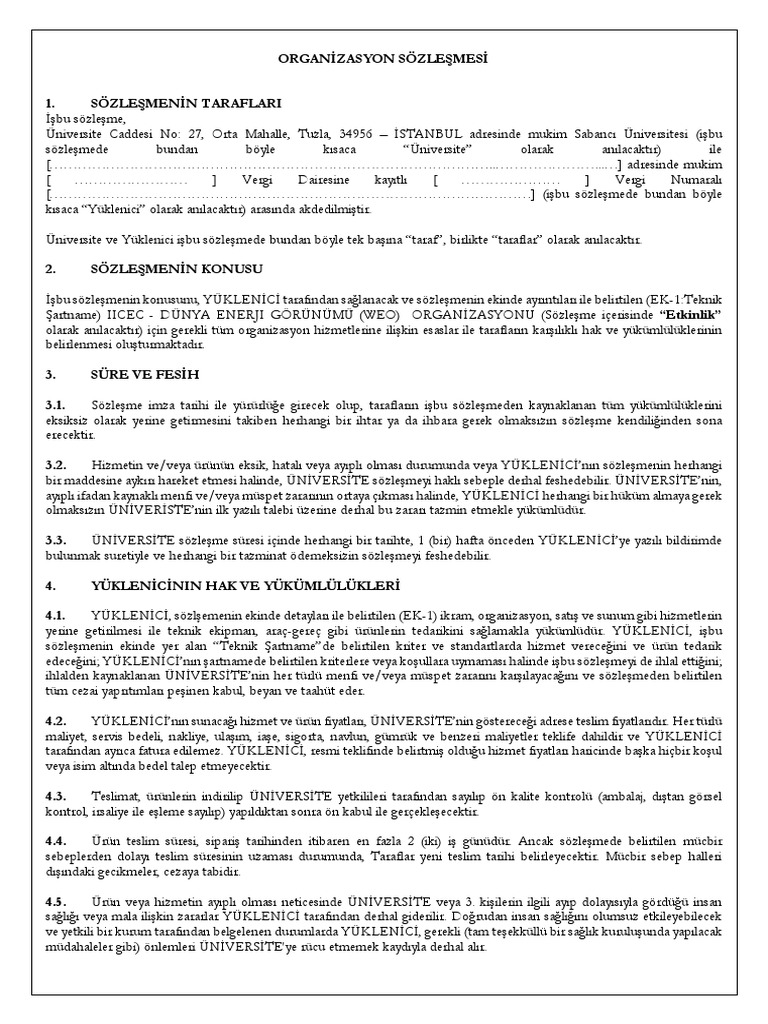 Organizasyon Sozlesmesi Revize | PDF