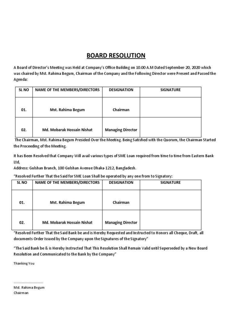 Board Resolution (EBL) 11 | PDF