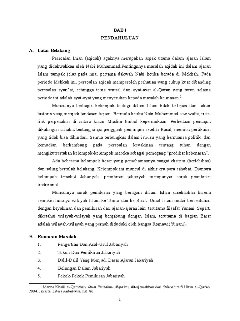 Ajaran Dan Perkembangan Jabariyah | PDF