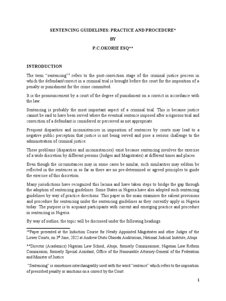 SENTENCING GUIDELINES PRACTICE AND PROCEDURE by P. C. Okorie Esq | PDF ...