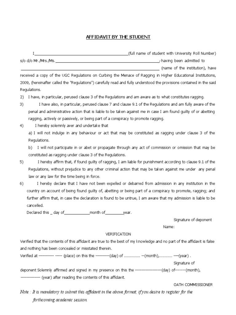 Anti Ragging | PDF | Affidavit | Legal Documents