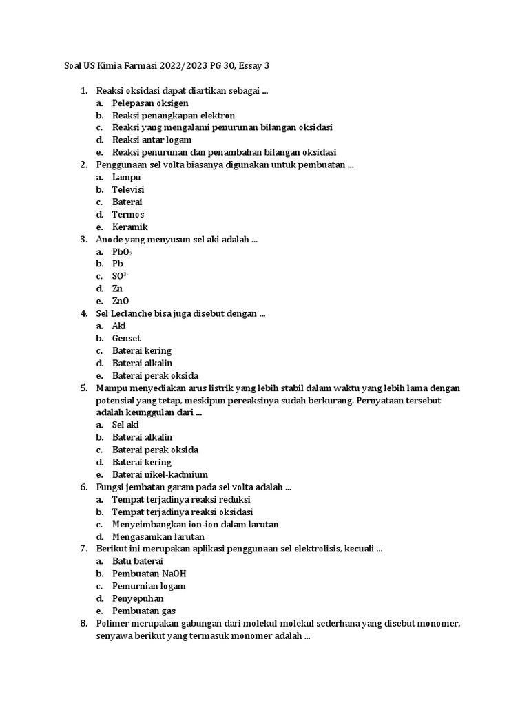 Soal US Kimia Farmasi 2223 | PDF