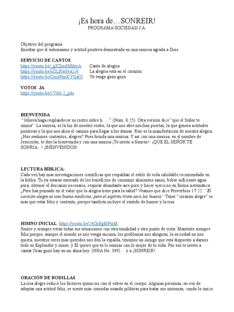 Es Hora de Sonreir PROGRAMA JA | PDF | La risa | Felicidad