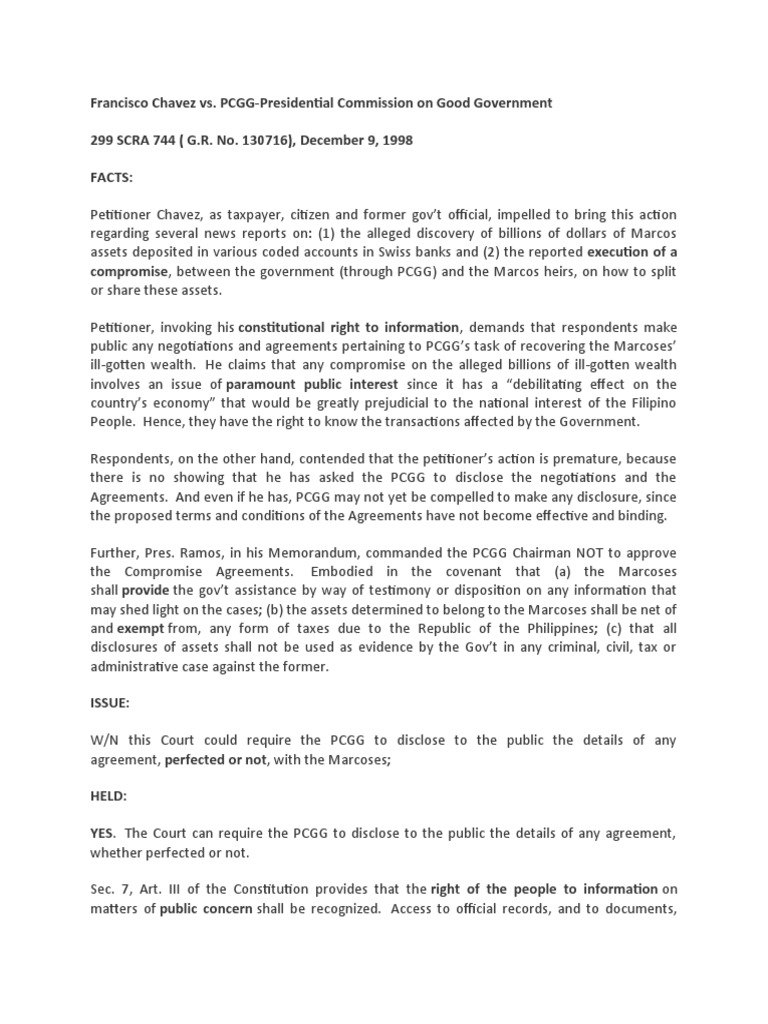 Francisco Chavez Vs PCGG | PDF | Government | Justice