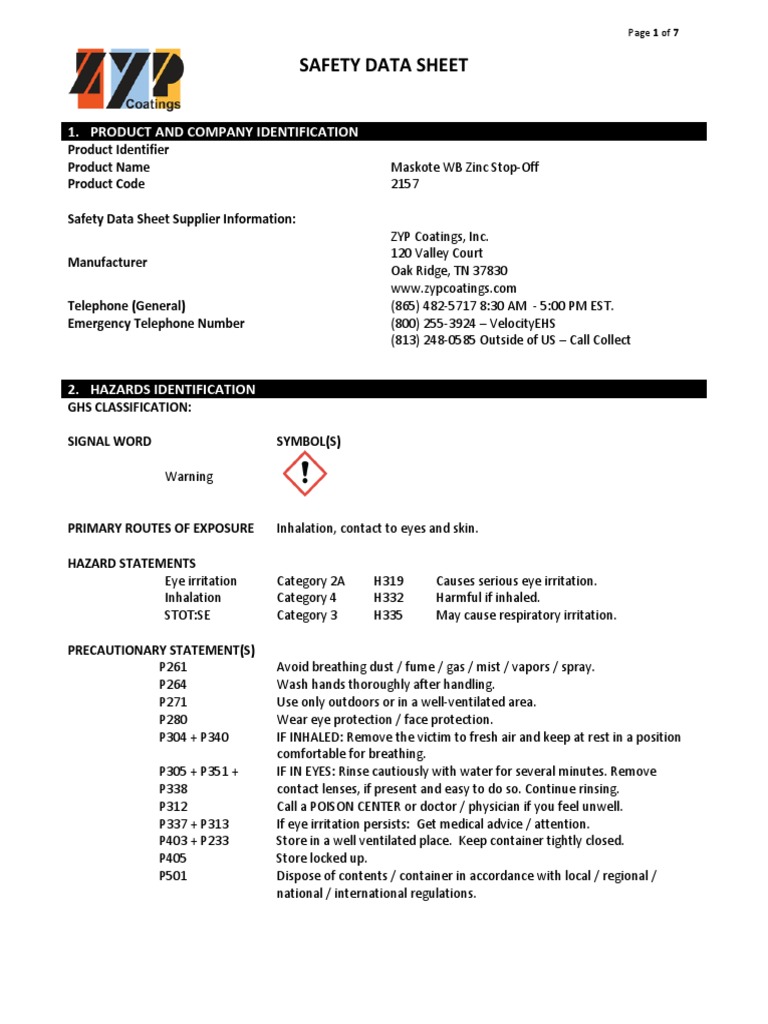 Maskote WB Zinc Stop-Off | PDF | Workplace | Chemistry
