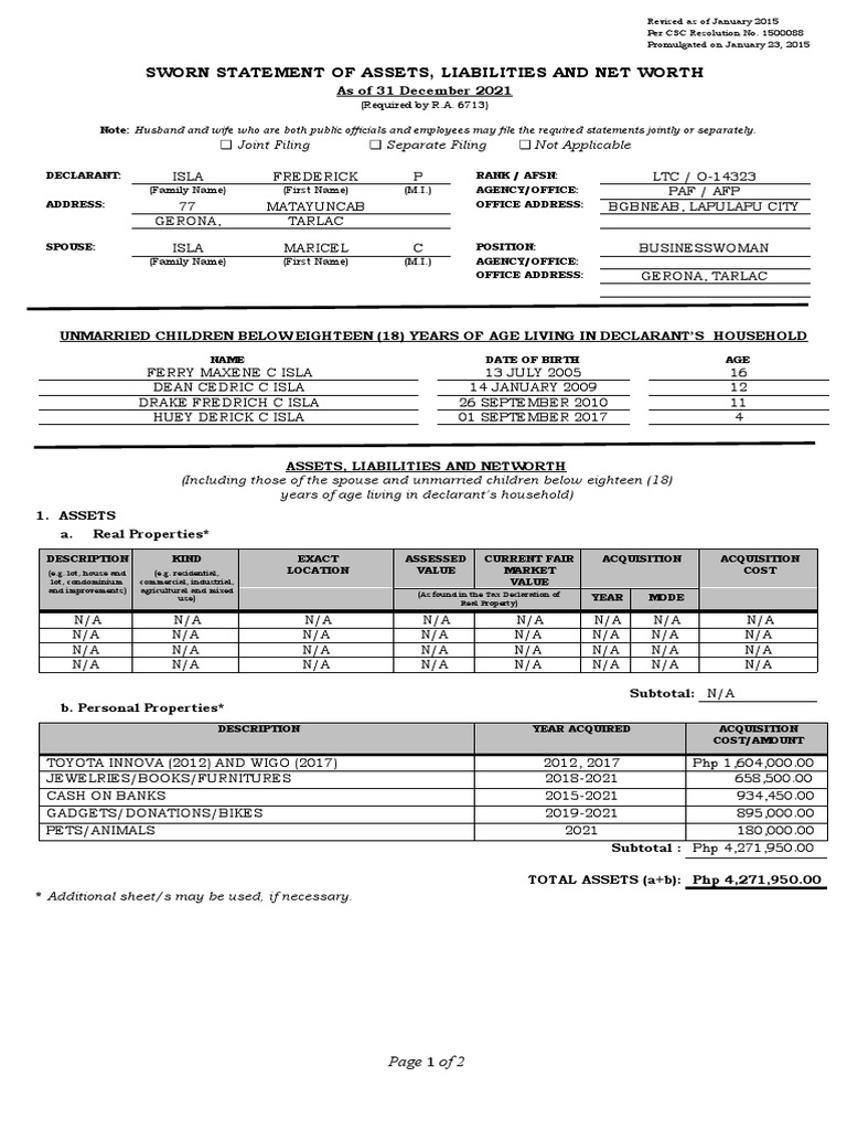 Saln-Form-Cy-2021 2 | Download Free PDF | Net Worth | Business