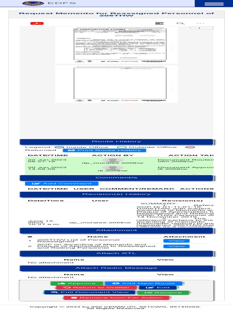EDFS - Request Memento For Reassigned Personnel of 205THW | PDF | Copyright Law | Freedom Of ...