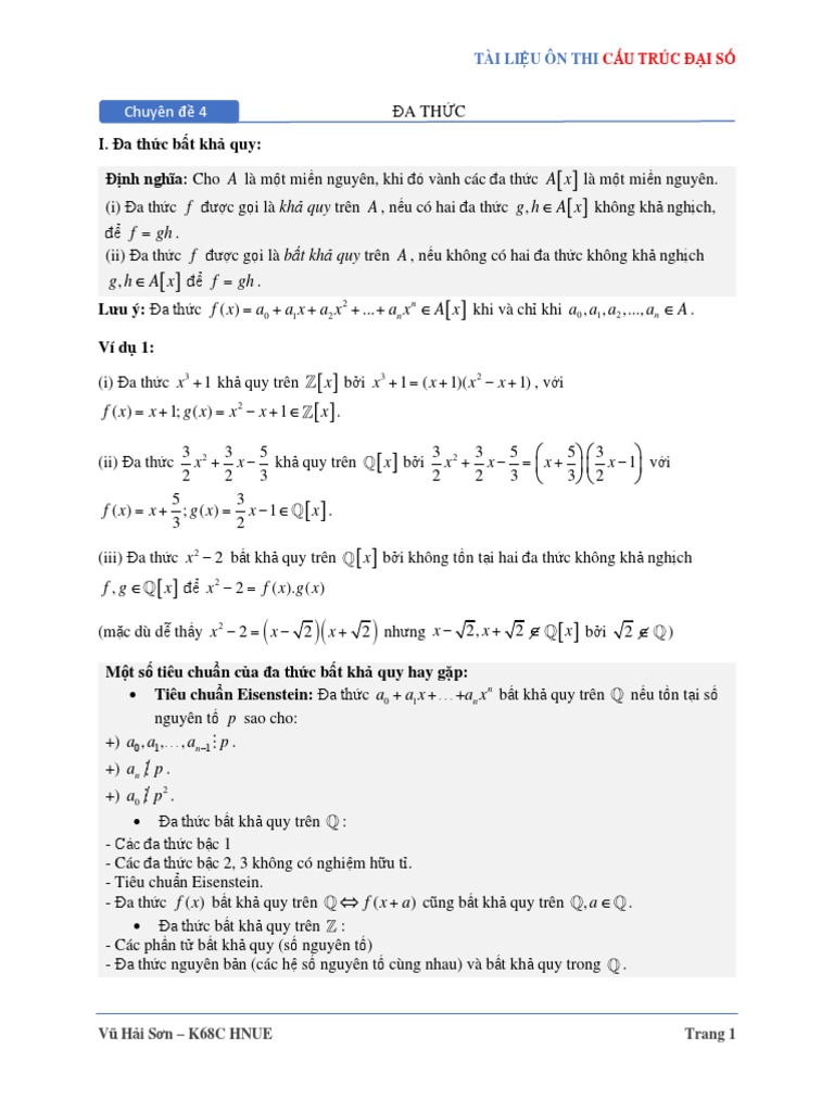 Chuyên đề 4. Đa thức | PDF