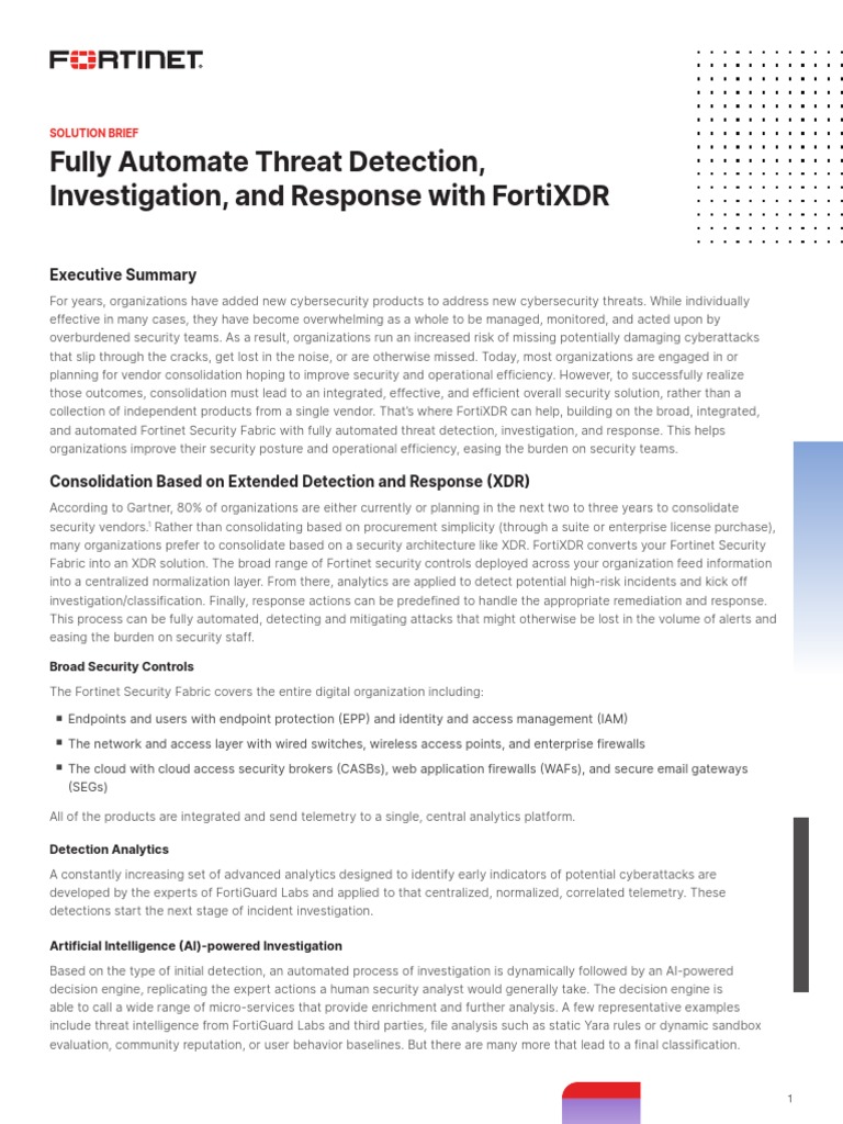 Sb Fully Automate Threat Detection Investigation Response Fortixdr Pdf Security Computer