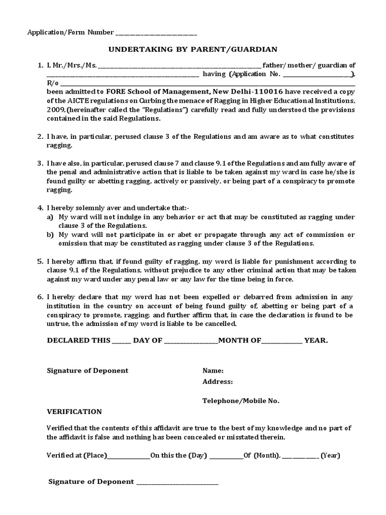 Parents Undertaking | PDF | Affidavit | Government