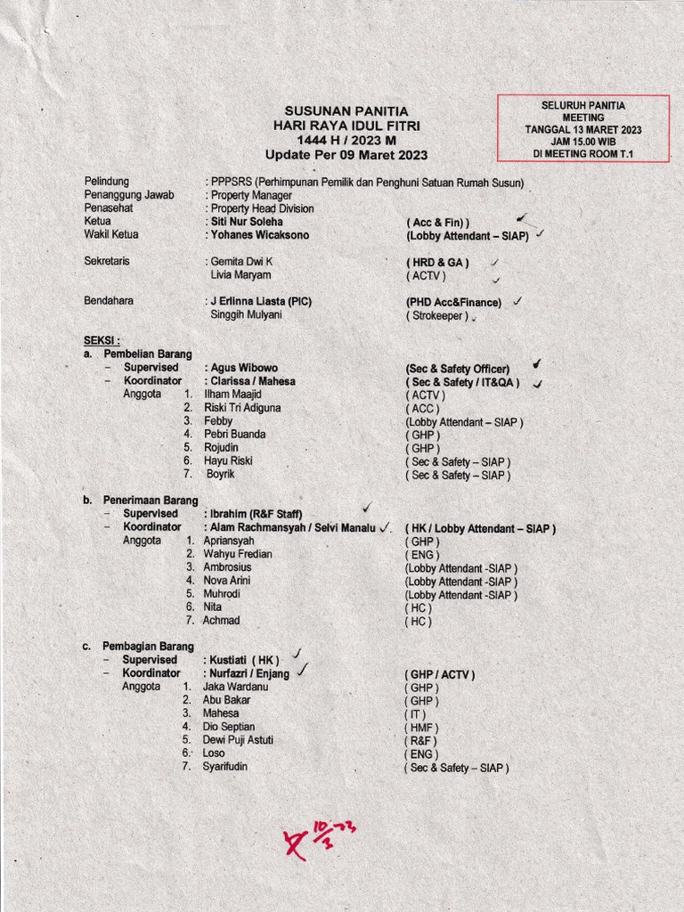 Susunan Panitia Hari Raya Idul Fitri 1444 H | PDF
