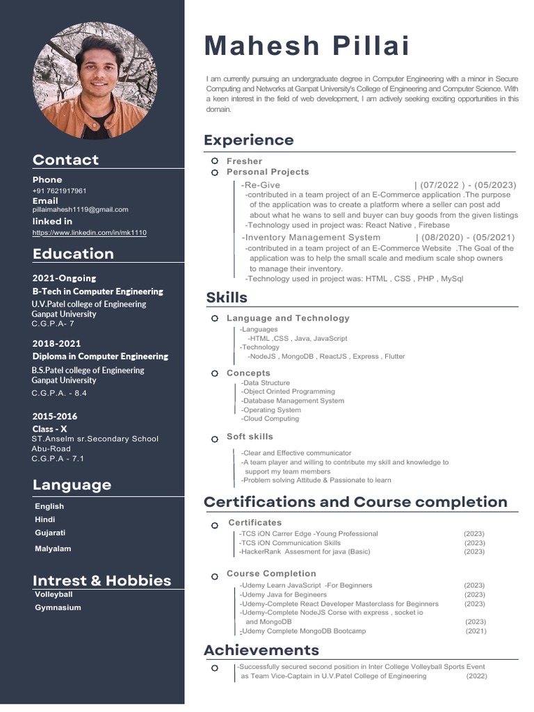 MaheshPillai Resume | PDF | Java Script | Software
