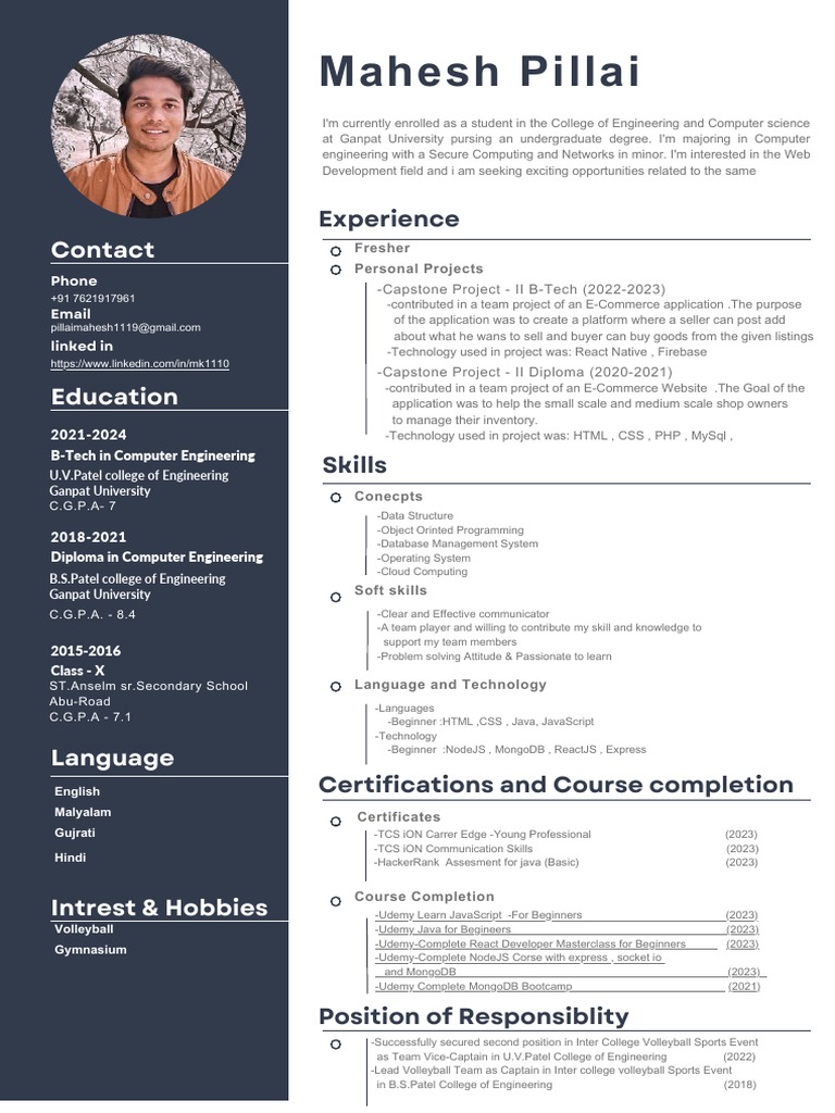 MaheshPillai Resume | PDF | Java Script | Software Engineering