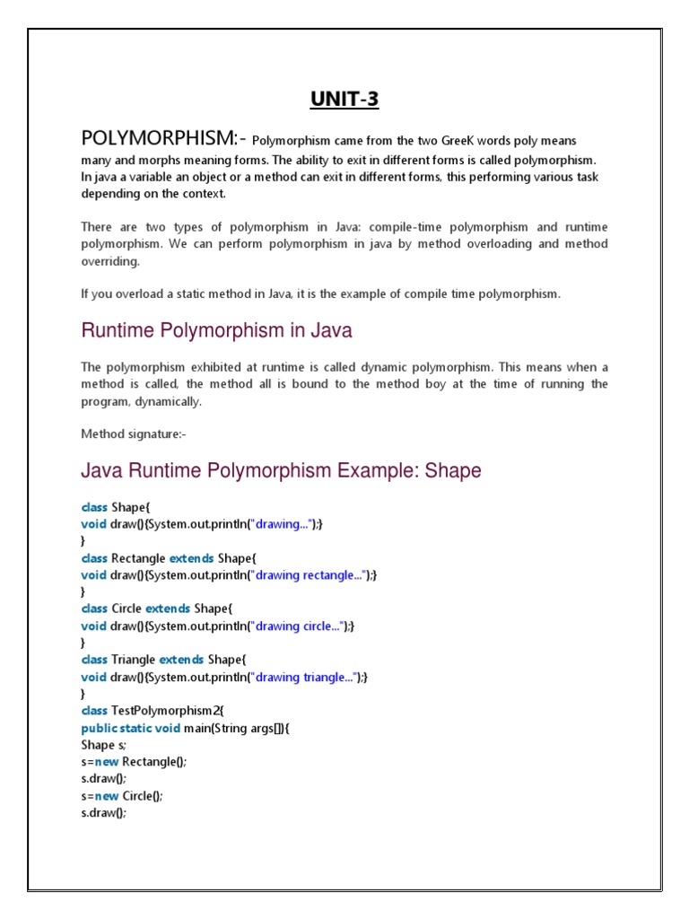 POLYMORPHISM | PDF | Method (Computer Programming) | Inheritance (Object Oriented Programming)