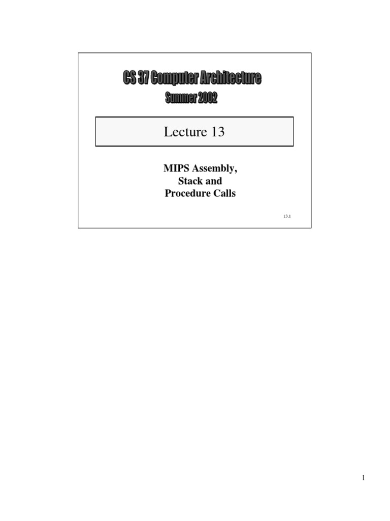 MIPS Assembly, Stack and Procedure Calls | PDF | Instruction Set | Subroutine
