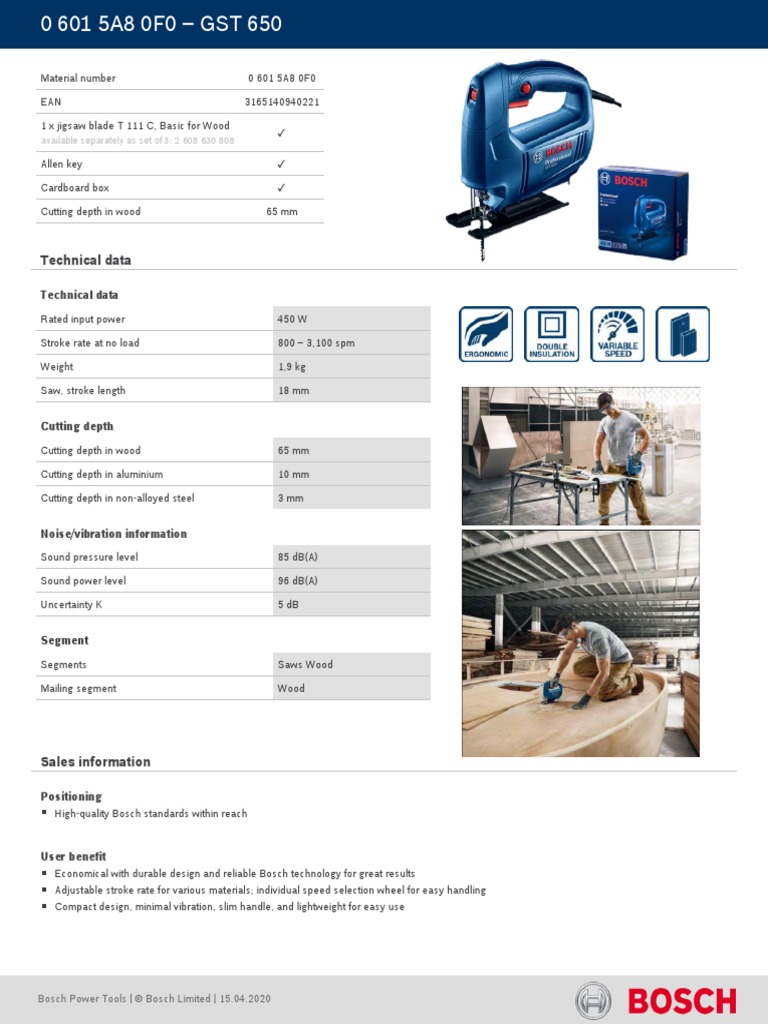 Bosch GST 650 Jigsaw Specifications | PDF