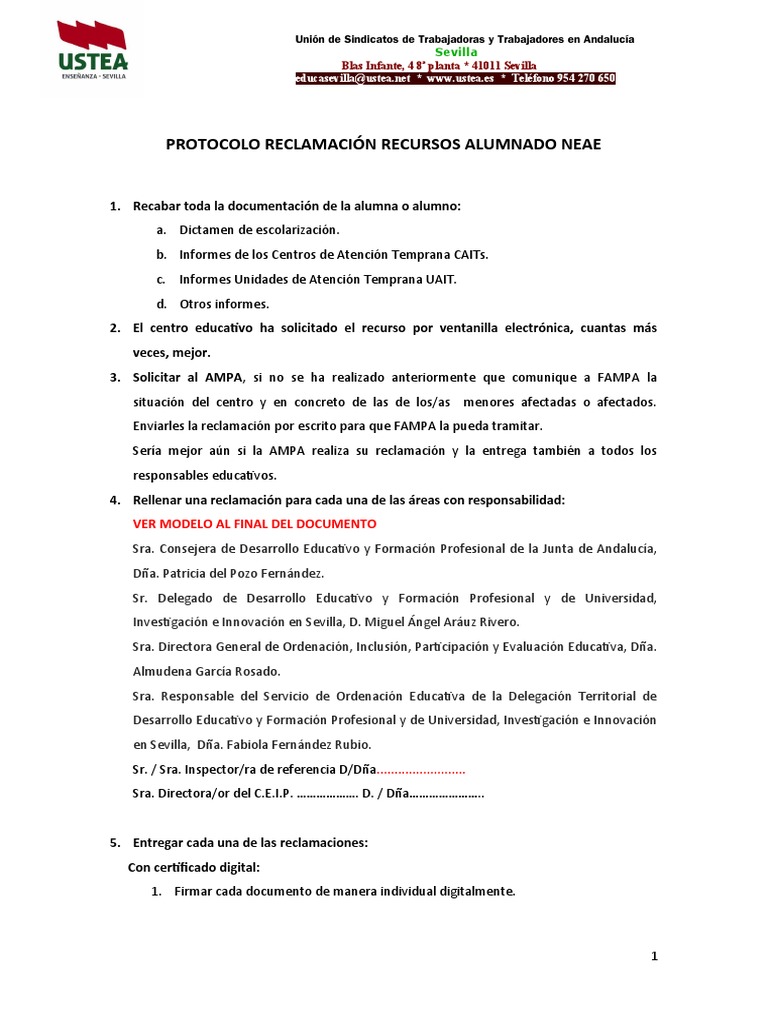 Protocolo Reclamación NEAE Familias | PDF | Educación especial