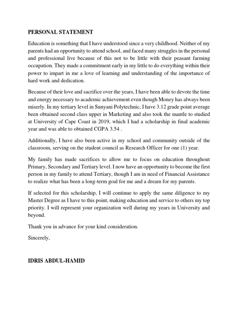 Personal Statement - Idris Abdul-Hamid | PDF