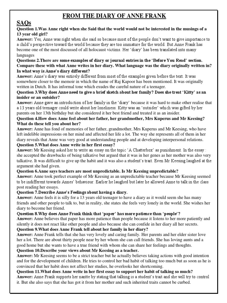 From The Diary of Anne Frank | PDF | Anne Frank