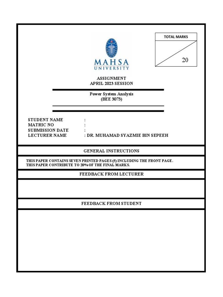 EE-APR23 BEE3073 - Assignment PSA | PDF | Turnitin | Simulation