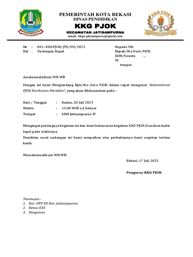 Undangan Rapat KKG PJOK | PDF