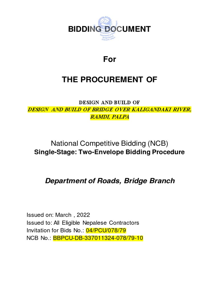 BID DOCUMENT Ramdi Palpa | PDF | Joint Venture | Procurement
