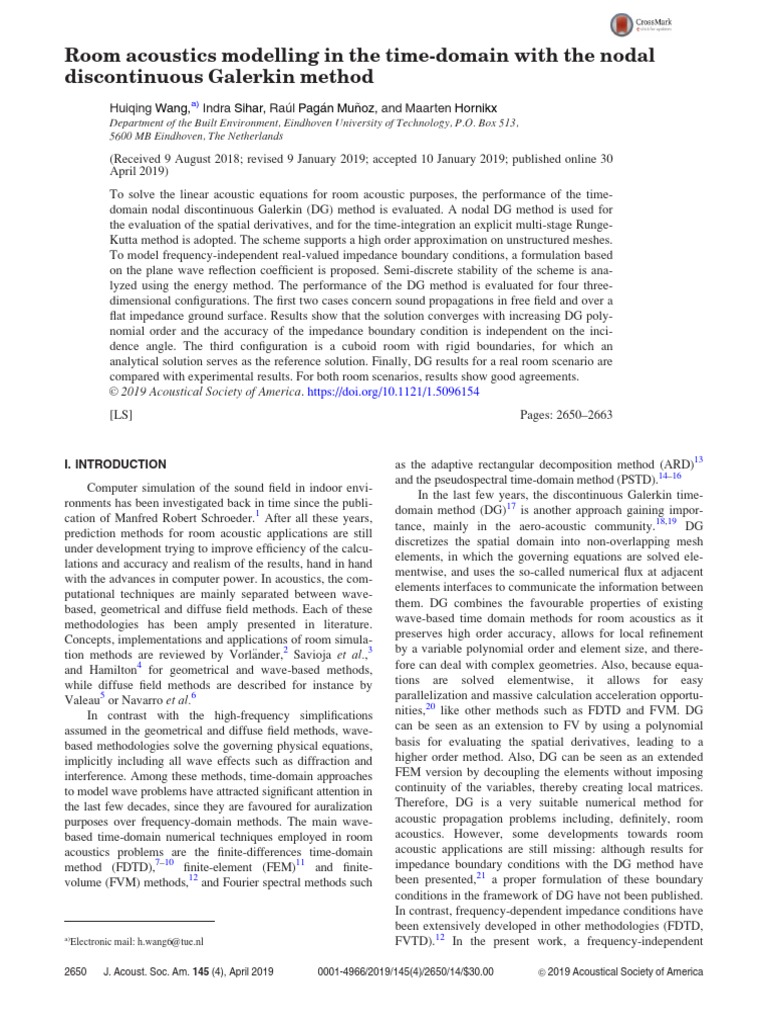 2019 Room Acoustics Modelling In The Time Domain With The Nodal Discontinuous Galerkin Method