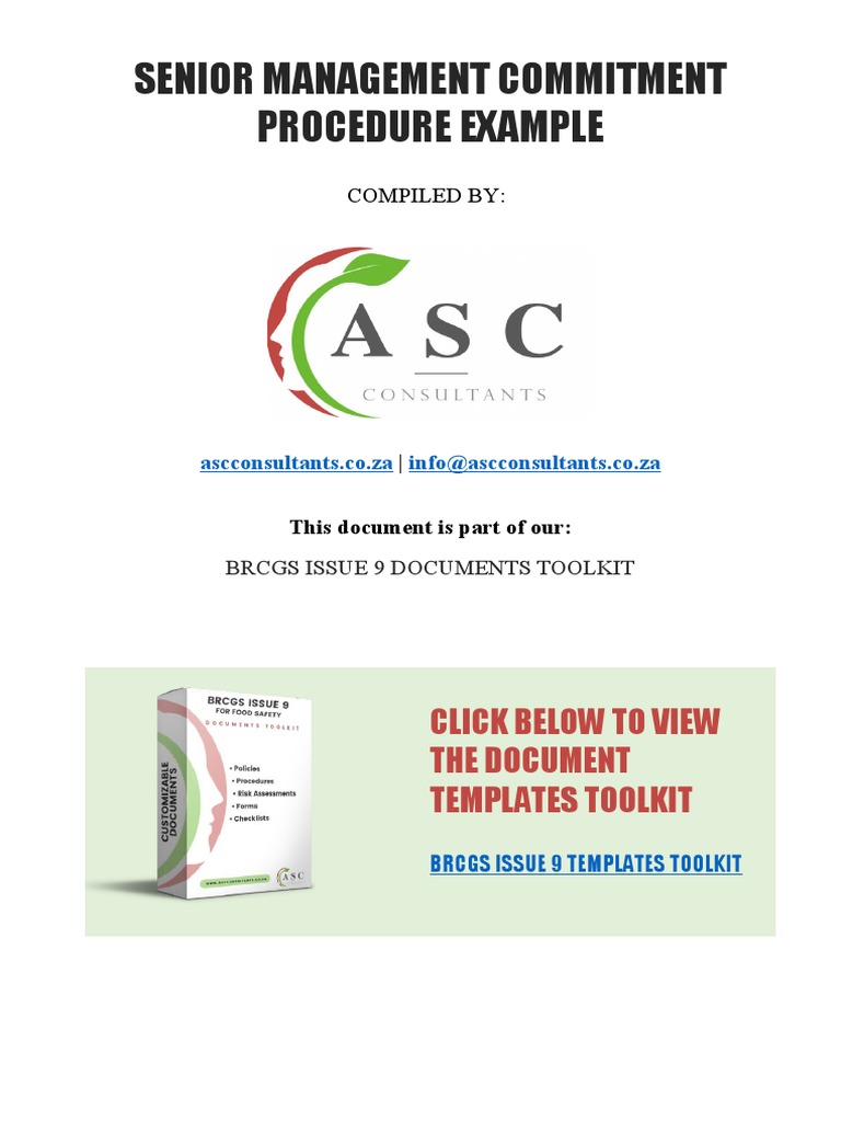BRC001 Senior Management Commitment Procedure | PDF | Food Safety | Hazard Analysis And Critical ...
