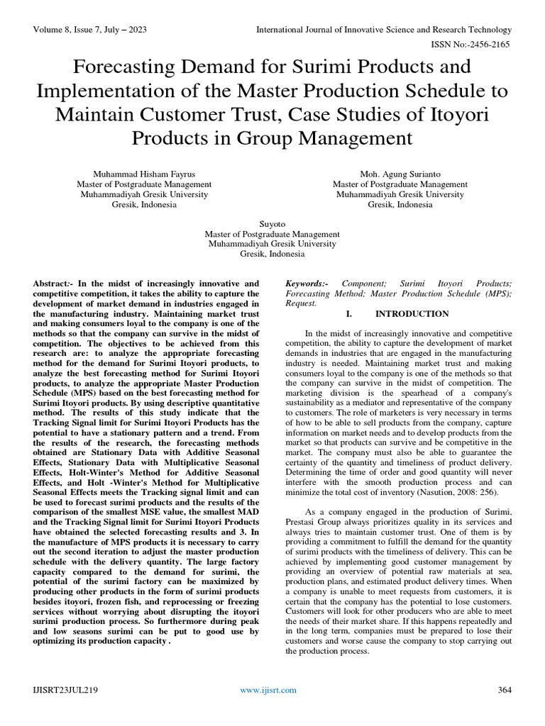 Forecasting Demand For Surimi Products and Implementation of The Master ... Forecasting Demand For Surimi Products and Implementation of The Master ...