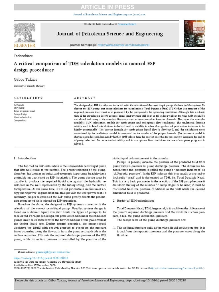 TDH Calculation Models Compared 1667648114 | PDF | Pump | Pressure