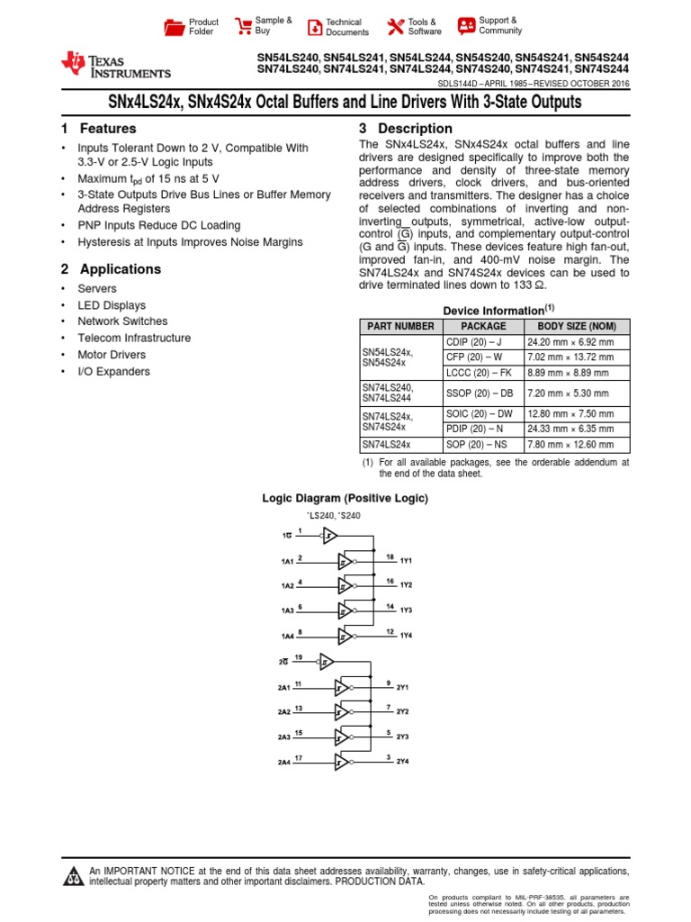 sn74ls244 1 | PDF | Electrostatic Discharge | Computing