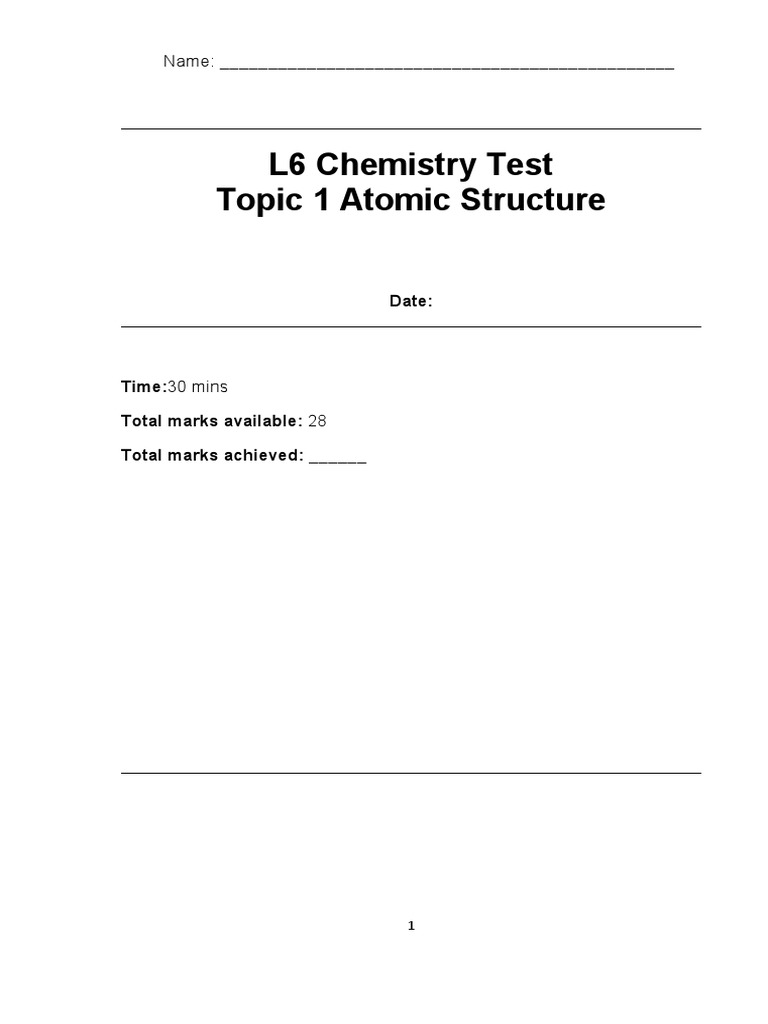 Topic 1 Atomic Structure Pdf Atoms Ion