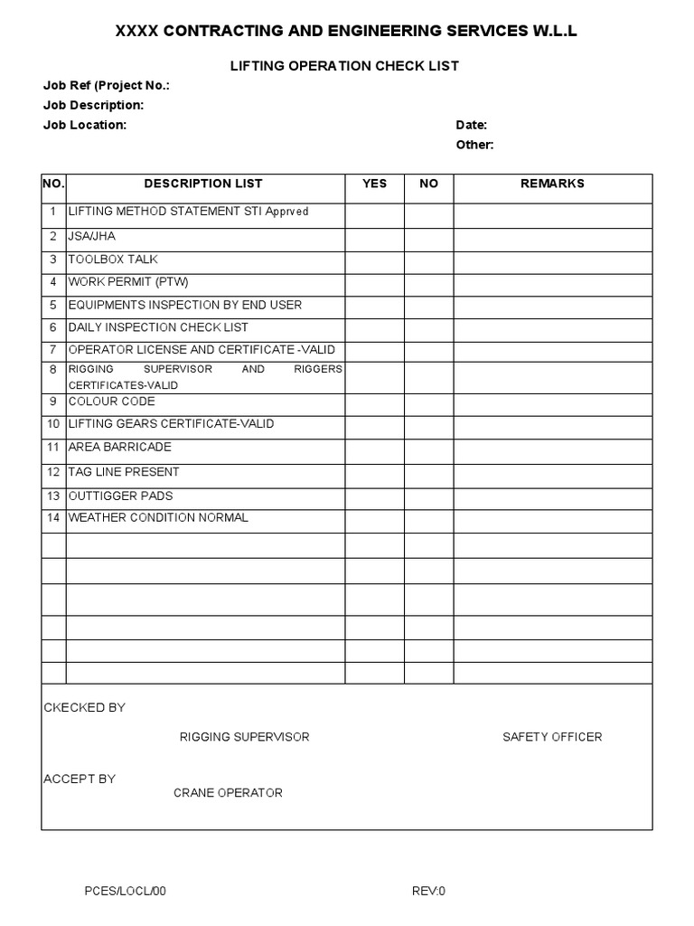 Lifting Operation Checklist Guide | PDF